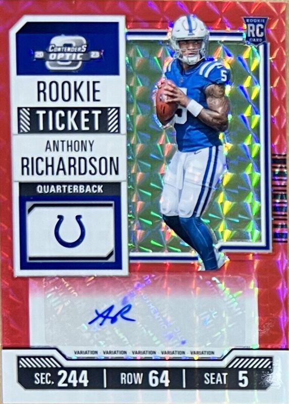 Anthony Richardson 2023 Zenith #122 Contenders Optic Rookie Ticket Auto Variation Preview - Red ...